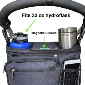 Booyah Stroller Detachable, Non Slip, Insulated Organizer Cup Holder fits hydroflask.