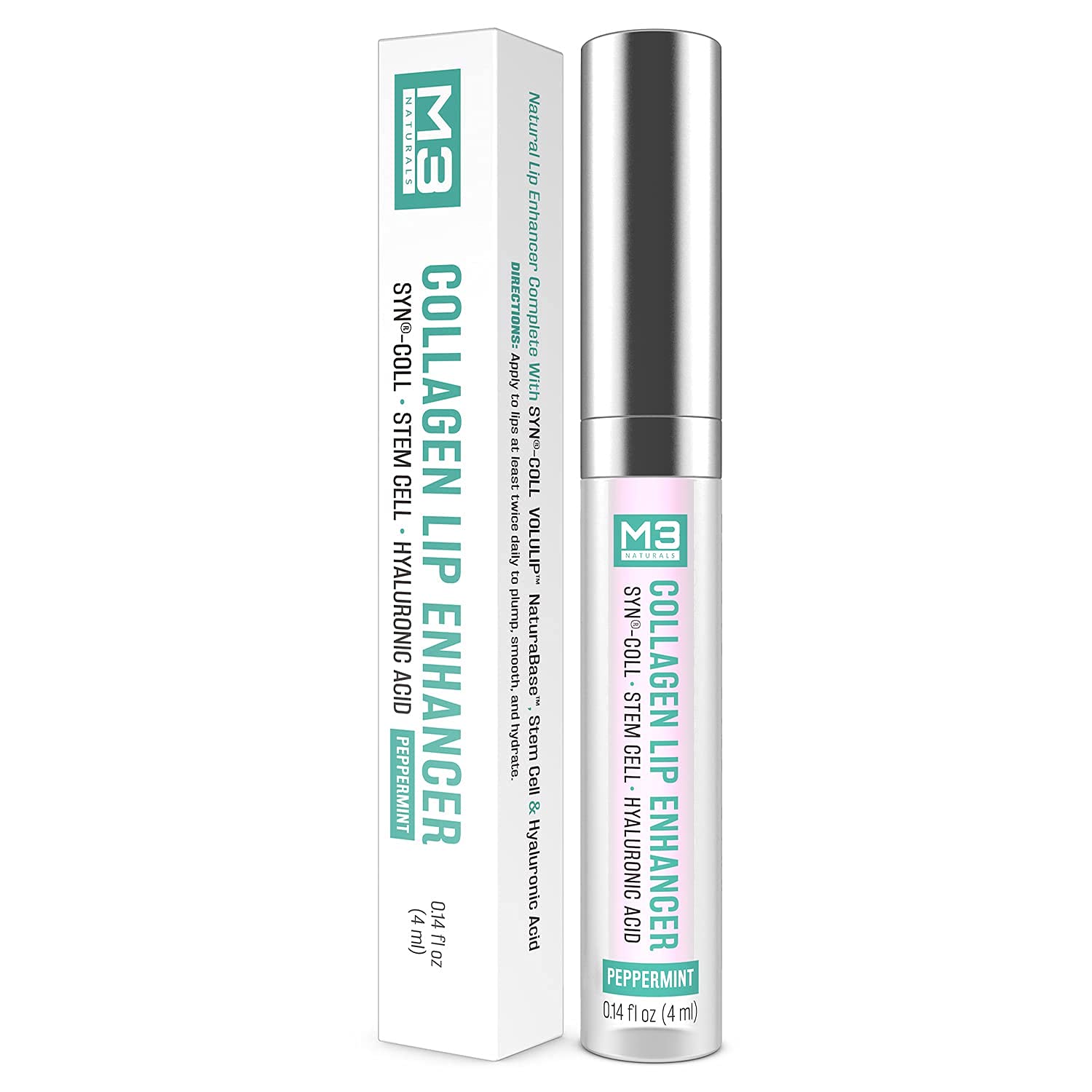 Collagen Lip Plumper Clinically Proven Natural Lip Enhancer for Fuller Softer Lips Increased Elasticity Reduce Fine Lines Hydrating Plump Gloss Lipstick Primer 4 ml (Teal) by M3 Naturals