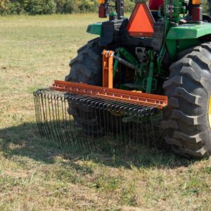 Titan Attachments 3 Point 4 FT Pine Straw Needle Rake, Category 0 Tractors, Coil Spring Tines, Drag-Behind Landscape Rake