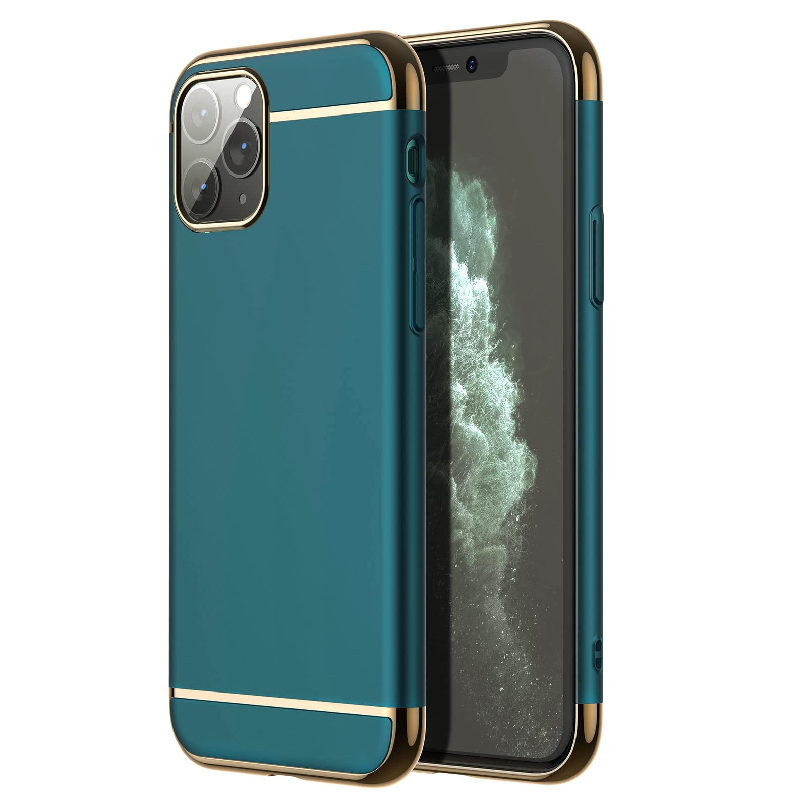 CROSYMX iPhone 11 Pro Max Case, 3 in 1 Ultra Thin and Slim Hard Case Coated Non Slip Matte Surface with Electroplate Frame for Apple iPhone 11 Pro Max (6.5'')(2019) - Dark Green