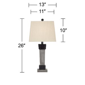 John Timberland Jacob Industrial Rustic Table Lamps 26" Tall Set of 2 with Dimmers Gray Faux Wood LED Tapered Rectangular Shade for Bedroom Living Room House Home Bedside Nightstand Office