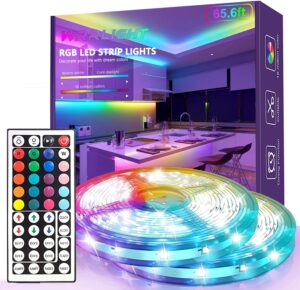 ej's super car led strip lights 65.6ft (2 rolls of 32.8ft) rgb light strips with 44 keys ir remote, 5050 smd color changing led strip lights flexible tape light kit controller for kitchen home party