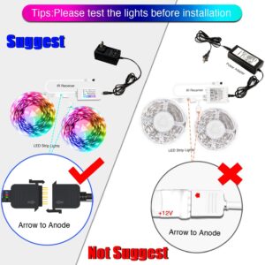 EJ's SUPER CAR Led Strip Lights 65.6ft (2 Rolls of 32.8ft) RGB Light Strips with 44 Keys IR Remote, 5050 SMD Color Changing LED Strip Lights Flexible Tape Light Kit Controller for Kitchen Home Party