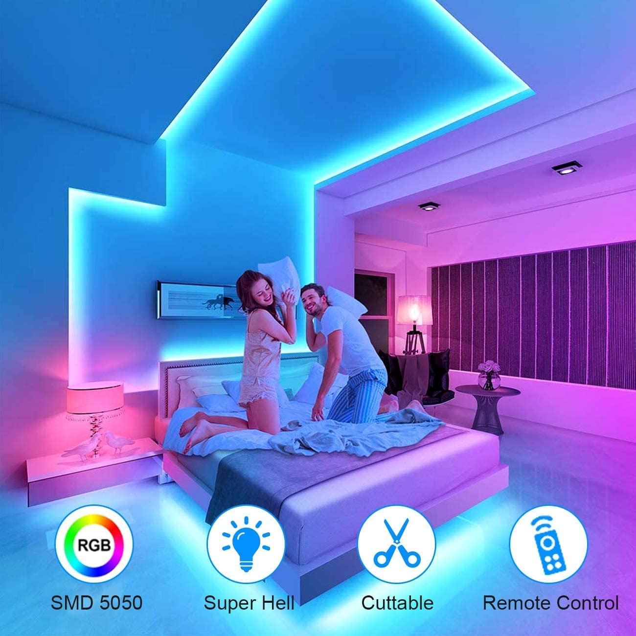 EJ's SUPER CAR Led Strip Lights 65.6ft (2 Rolls of 32.8ft) RGB Light Strips with 44 Keys IR Remote, 5050 SMD Color Changing LED Strip Lights Flexible Tape Light Kit Controller for Kitchen Home Party