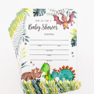 Baby Shower Invitations for Boy, 50 Invitations and Envelopes, Safari Jungle Fill-in Invites for Baby Showers, Dinosaur Baby Shower Decorations for Boys, Gender Reveal Parties (Large Size 5x7)