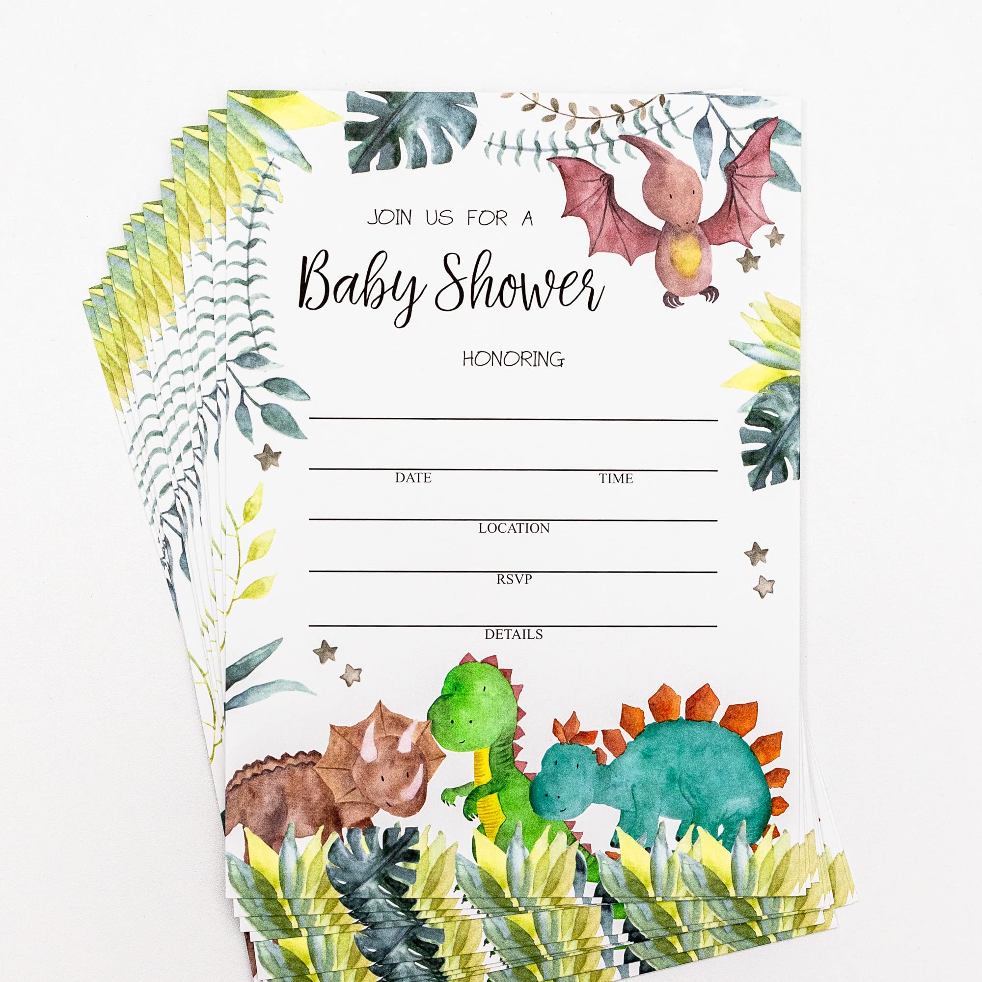 Baby Shower Invitations for Boy, 50 Invitations and Envelopes, Safari Jungle Fill-in Invites for Baby Showers, Dinosaur Baby Shower Decorations for Boys, Gender Reveal Parties (Large Size 5x7)