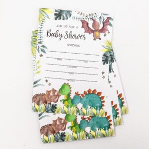 Baby Shower Invitations for Boy, 50 Invitations and Envelopes, Safari Jungle Fill-in Invites for Baby Showers, Dinosaur Baby Shower Decorations for Boys, Gender Reveal Parties (Large Size 5x7)