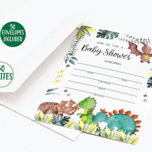 Baby Shower Invitations for Boy, 50 Invitations and Envelopes, Safari Jungle Fill-in Invites for Baby Showers, Dinosaur Baby Shower Decorations for Boys, Gender Reveal Parties (Large Size 5x7)