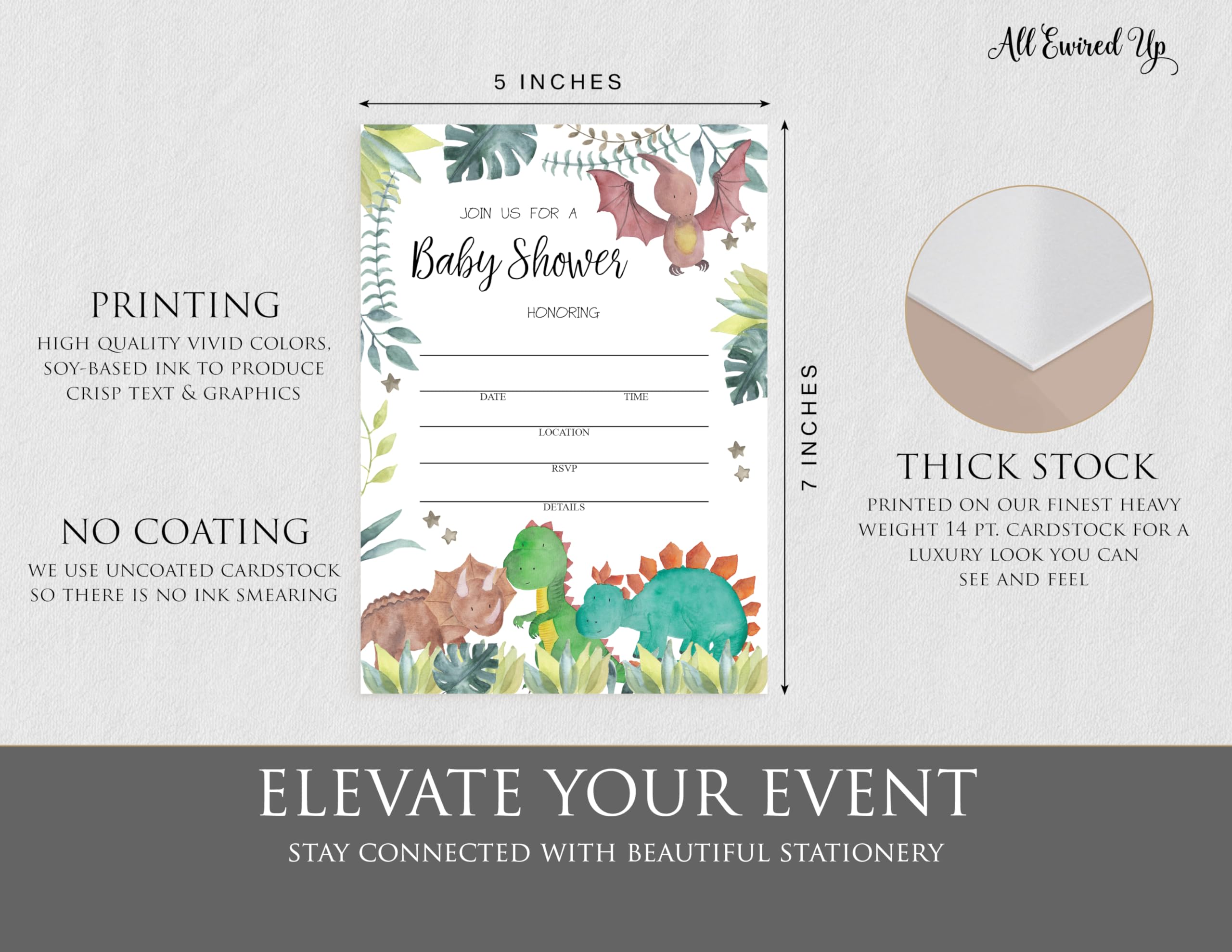 Baby Shower Invitations for Boy, 50 Invitations and Envelopes, Safari Jungle Fill-in Invites for Baby Showers, Dinosaur Baby Shower Decorations for Boys, Gender Reveal Parties (Large Size 5x7)