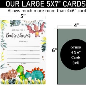 Baby Shower Invitations for Boy, 50 Invitations and Envelopes, Safari Jungle Fill-in Invites for Baby Showers, Dinosaur Baby Shower Decorations for Boys, Gender Reveal Parties (Large Size 5x7)