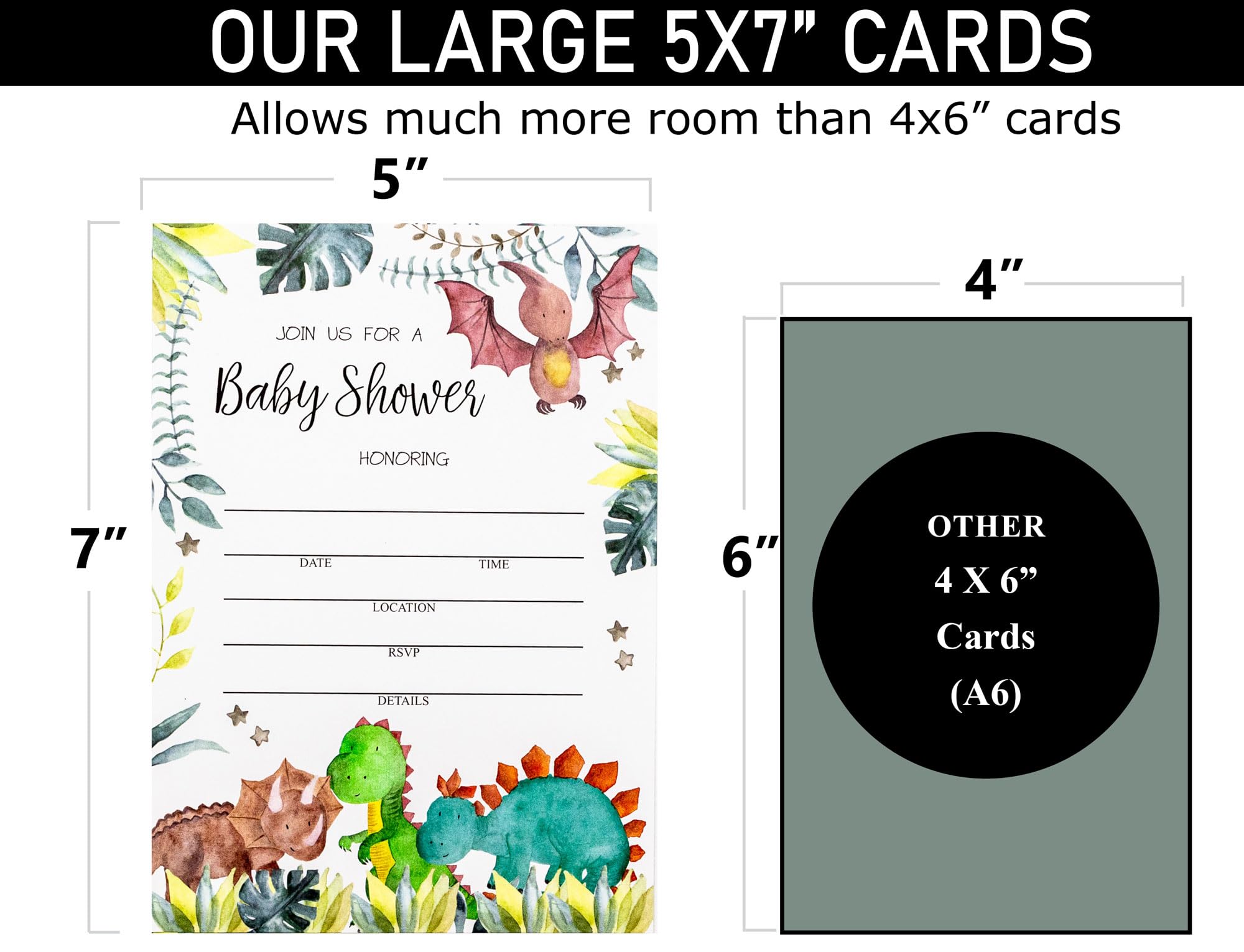 Baby Shower Invitations for Boy, 50 Invitations and Envelopes, Safari Jungle Fill-in Invites for Baby Showers, Dinosaur Baby Shower Decorations for Boys, Gender Reveal Parties (Large Size 5x7)