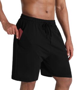 men's lounge shorts with deep pockets loose-fit cotton jersey shorts for running,workout,training, basketball (605 black, x-large)