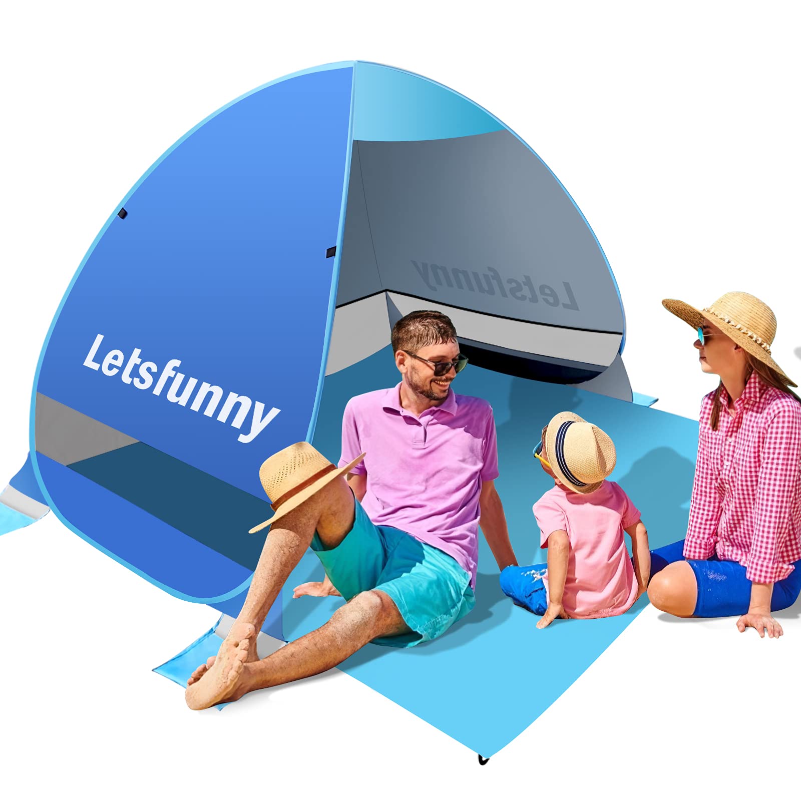 LetsFunny Large Pop up Beach Tent Sun Shade Shelter, UPF 50+ Pop-up 3-4 Person Outdoor Beach Tents Shelter Automatic Portable Sport Sun Umbrella Anti UV Baby Tent,Suitable for Family …