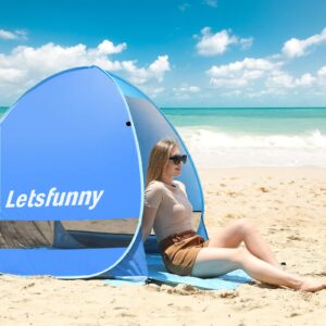 LetsFunny Large Pop up Beach Tent Sun Shade Shelter, UPF 50+ Pop-up 3-4 Person Outdoor Beach Tents Shelter Automatic Portable Sport Sun Umbrella Anti UV Baby Tent,Suitable for Family …