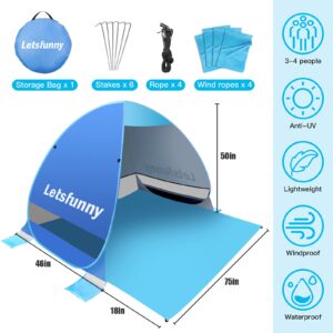 LetsFunny Large Pop up Beach Tent Sun Shade Shelter, UPF 50+ Pop-up 3-4 Person Outdoor Beach Tents Shelter Automatic Portable Sport Sun Umbrella Anti UV Baby Tent,Suitable for Family …