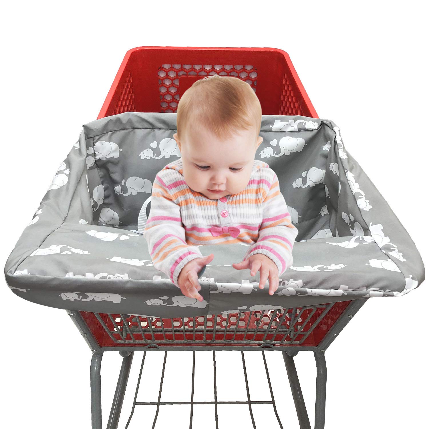 Portable Shopping Cart Cover | High Chair and Grocery Cart Covers for Babies, Kids, Infants & Toddlers ✮ Includes Free Carry Bag ✮ (Simple White Elephant)