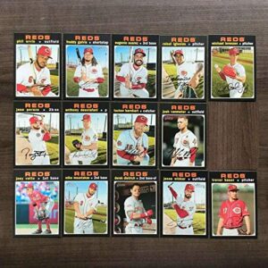 2020 topps heritage baseball cincinnati reds base mlb team set of 14 cards: #2 trevor bauer, #3 jesse winker, #6 derek dietrich, #24 mike moustakas, #40 joey votto, #105 josh vanmeter, #107 tucker barnhart, #222 anthony desclafani, #239 jose peraza, #242