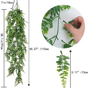 XHXSTORE 3.77 Ft Long Artificial Hanging Plants 2pcs Boston Ferns Faux Ivy Vines UV Resistant Outdoor Plastic Plants for Summer Garden Indoor Home Wall Party Garland Office Decor