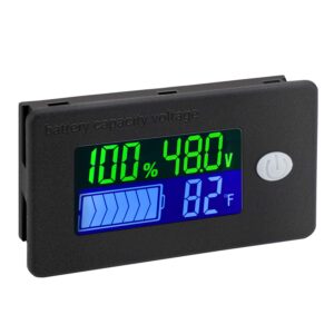 drok 48v battery meter, 10-100v marine rv battery capacity volt monitor 12v 24v, lithium battery voltage fahrenheit temp indicator gauge