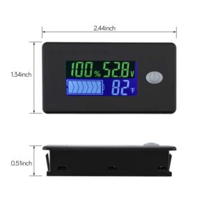 DROK 48v Battery Meter, 10-100v Marine RV Battery Capacity Volt Monitor 12v 24v, Lithium Battery Voltage Fahrenheit Temp Indicator Gauge