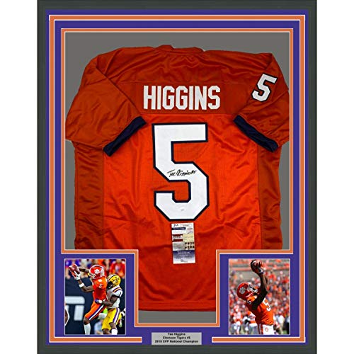 Framed Autographed/Signed Tee Higgins 33x42 Clemson Orange College Football Jersey JSA COA