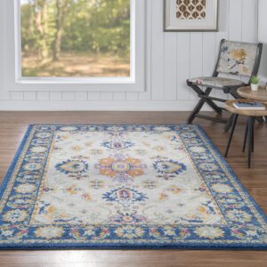 Linon Home Decor Products Brecken Lizbet Ivory/Teal 5' x 7'6" Area Rug