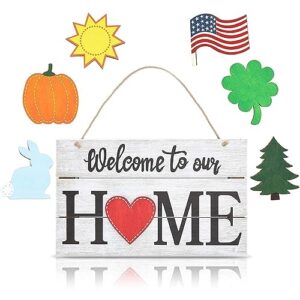 juvale interchangeable welcome home sign, wood grain hanging wall decor (16 x 9 in, 8 pieces)