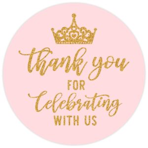 2 inch pink little princess thank you stickers - girls baby shower favors labels decorations - 60 stickers