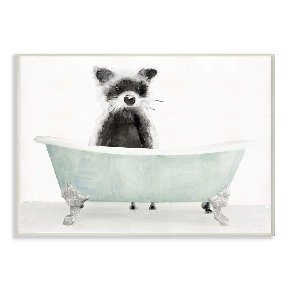 Stupell Industries Raccoon in A Tub Funny Animal Bathroom Drawing, Stellar Design Studio Art, 13 x 19, Wall Plaque, Model Number: aa-193_wd_13x19