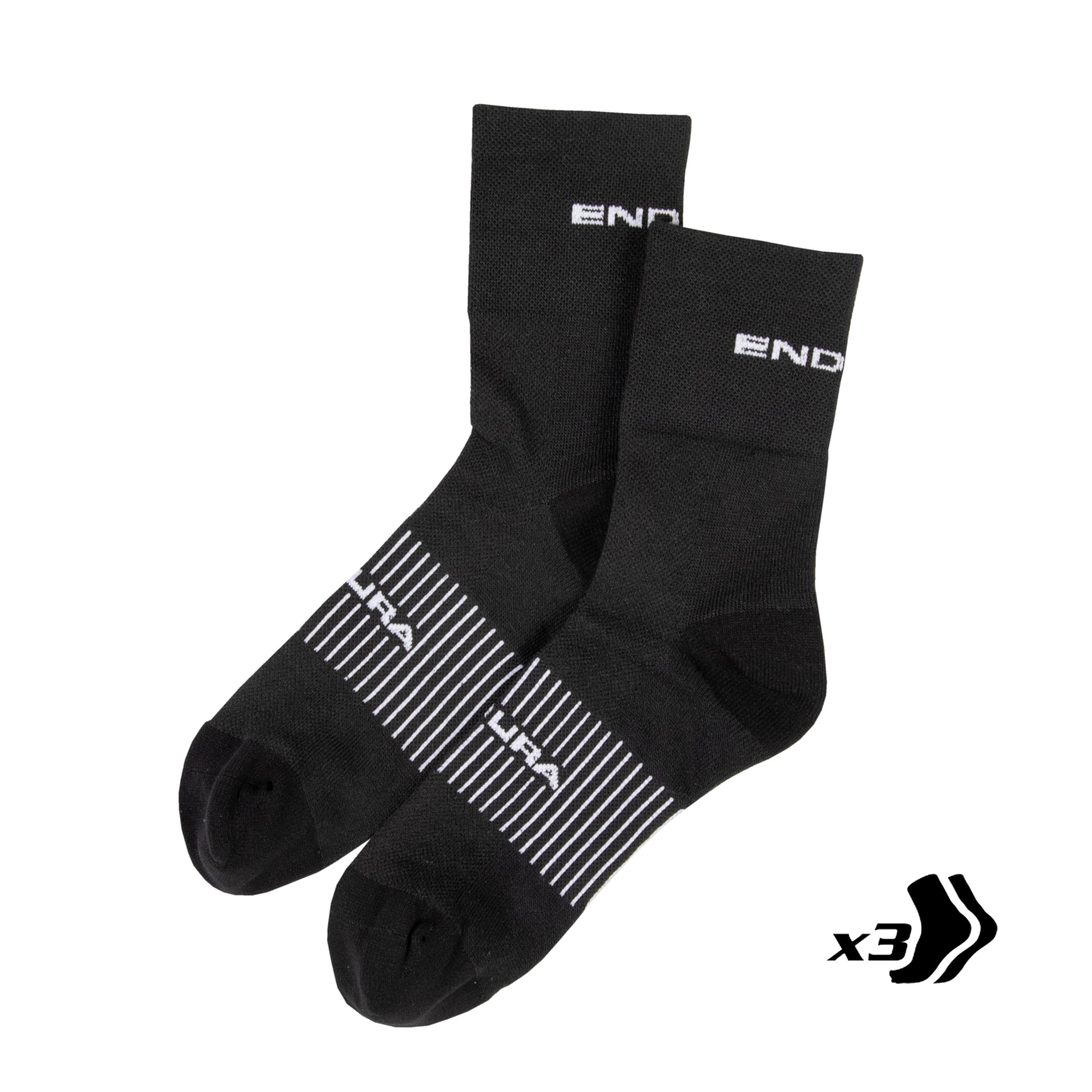 Endura Men's Coolmax Race Cycling Sock (Triple Pack) Black, S/M