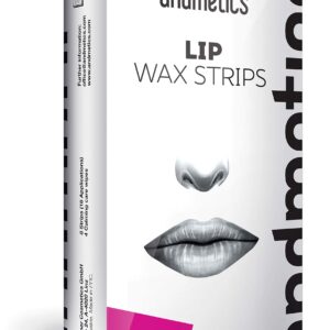 VEGAN Andmetics LIP Wax Strips for Women - Facial Hair Removal with Aloe Vera for the Upper Lip - Easy to Use - All Skin Types - Adapted Lip Shape - 8 Strips (16 Applications) + 4 Calming Wipes