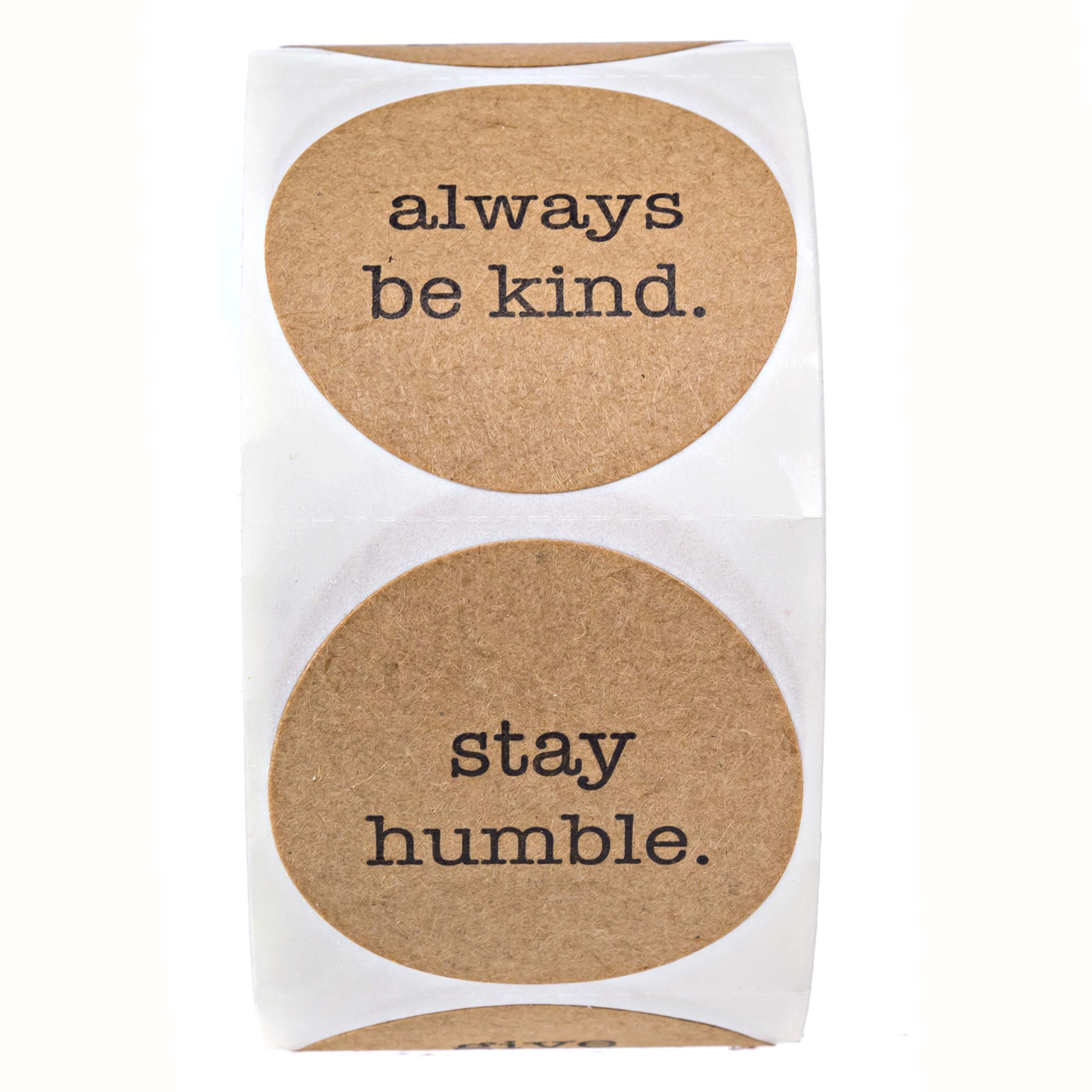 Be Kind Kraft Stickers / 500 Motivational Uplifting Stickers / 6 All Occasion Good Human Label Designs / 1.5" Round Brown Kraft Envelope Seals/Made in The USA