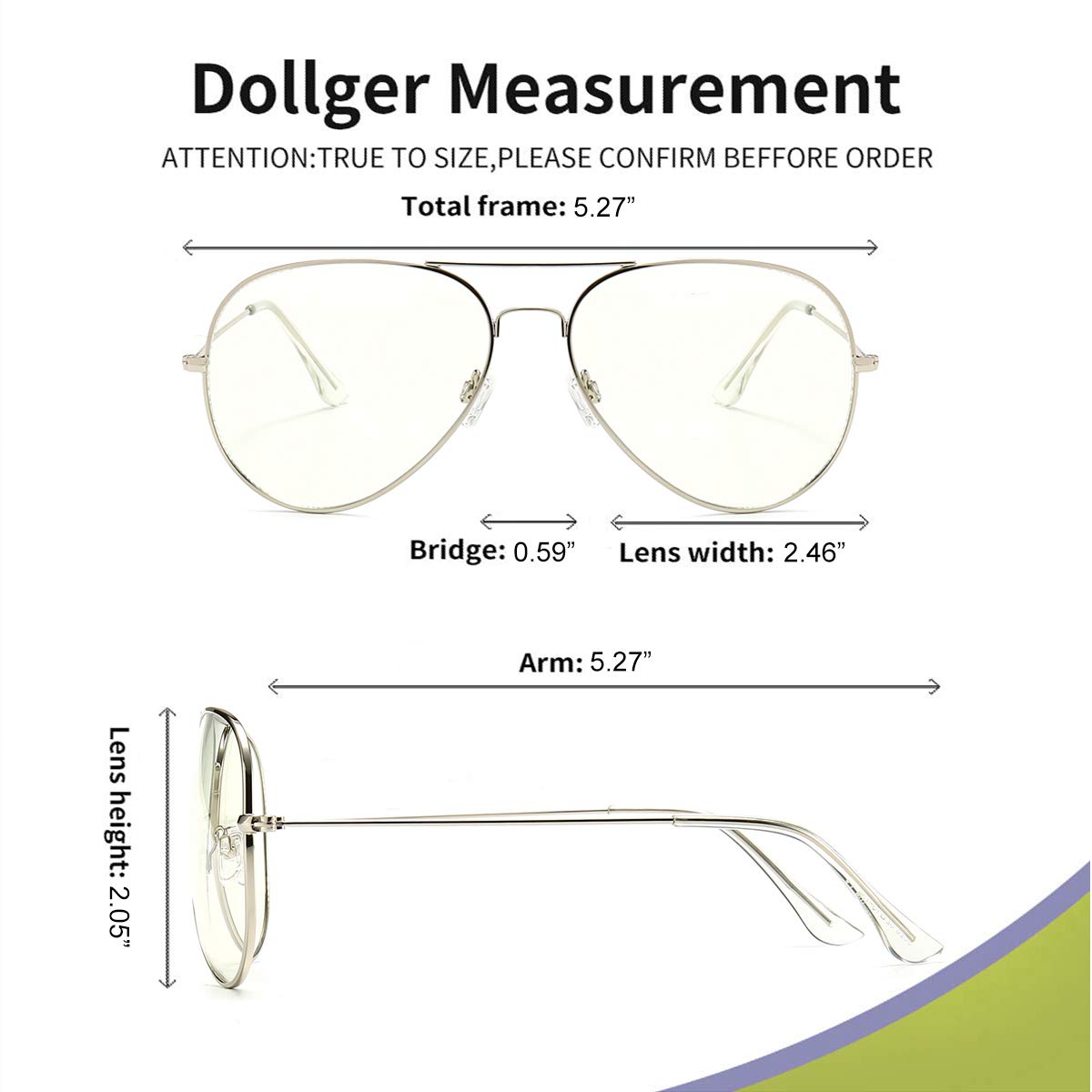 Dollger Aviator Blue Light Blocking Glasses Clear Lens Non Prescription Metal Frame Eyewear for Men Women Silve