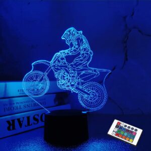 fullosun dirt bike gifts, motocross 3d night light for kids for xmas holiday birthday gifts for kids motorcycle fan with remote control 16 colors changing + 4 changing mode + dim function