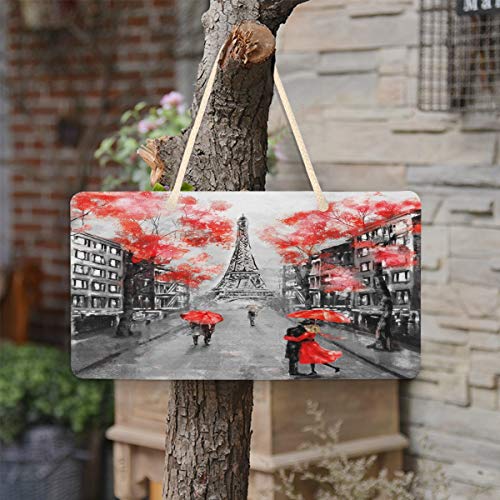 ALAZA France Paris Eiffel Tower Oil Painting Hanging Door Sign Plaque Wall Hanging Sign Home Decor Front Farmhouse Porch Garden Yard 6 x 11 inches