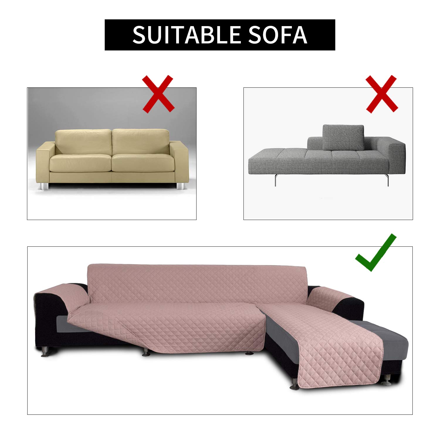 Easy-Going Sofa Slipcover L Shape Sofa Cover Sectional Couch Cover Chaise Lounge Cover Reversible Sofa Cover Furniture Protector Cover for Pets Kids Children Dog Cat (Small, Pink/Pink)