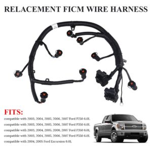 JDMON Compatible with FICM Fuel Injector Engine Complete Wire Harness Ford F250 F350 F450 F550 Excursion Powerstroke 6.0L Diesel 2004-2007 Replaces Part 5C3Z9D930A 5C3Z-9D930-A