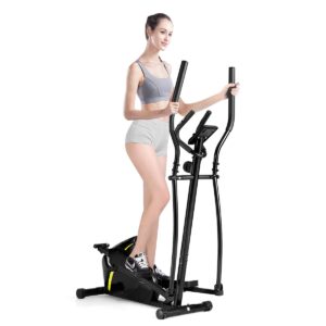 goplus elliptical machine trainer, cross trainer magnetic exercise machine for home with 8 level resistance and digital monitor and extra-large pedal (black)