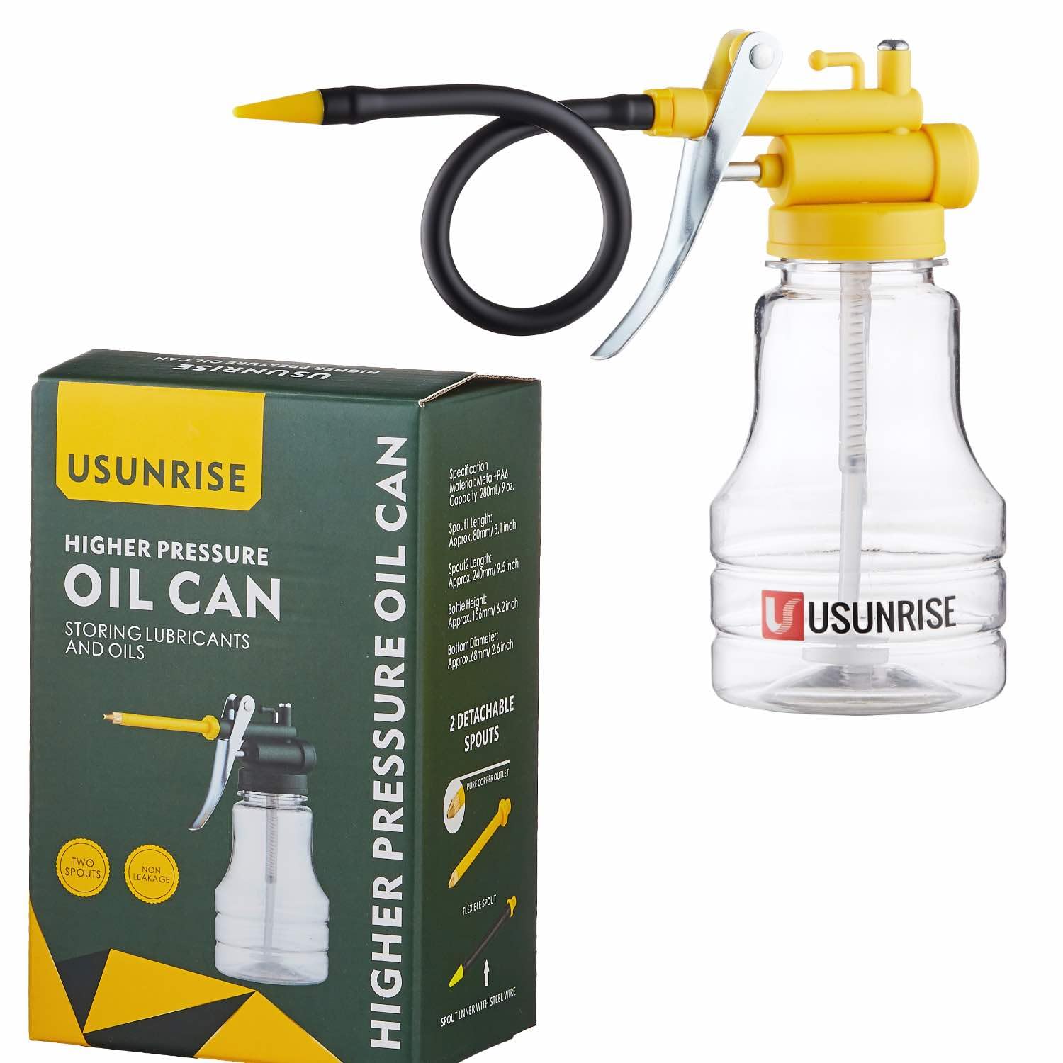 Oil Can Transparent High Pressure Oiler Lubrication Oil Can Bottle Oiling Gun with Rigid & Flex Spout Thumb Pump Tool Oiler