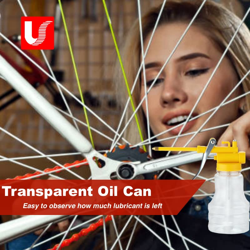 Oil Can Transparent High Pressure Oiler Lubrication Oil Can Bottle Oiling Gun with Rigid & Flex Spout Thumb Pump Tool Oiler