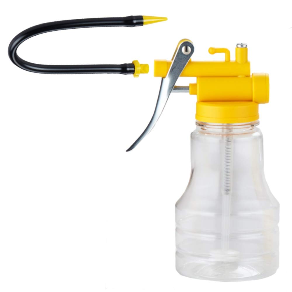 Oil Can Transparent High Pressure Oiler Lubrication Oil Can Bottle Oiling Gun with Rigid & Flex Spout Thumb Pump Tool Oiler