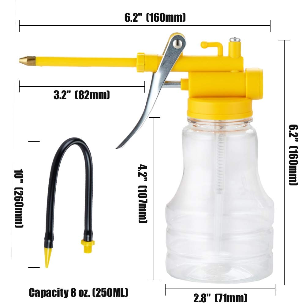 Oil Can Transparent High Pressure Oiler Lubrication Oil Can Bottle Oiling Gun with Rigid & Flex Spout Thumb Pump Tool Oiler