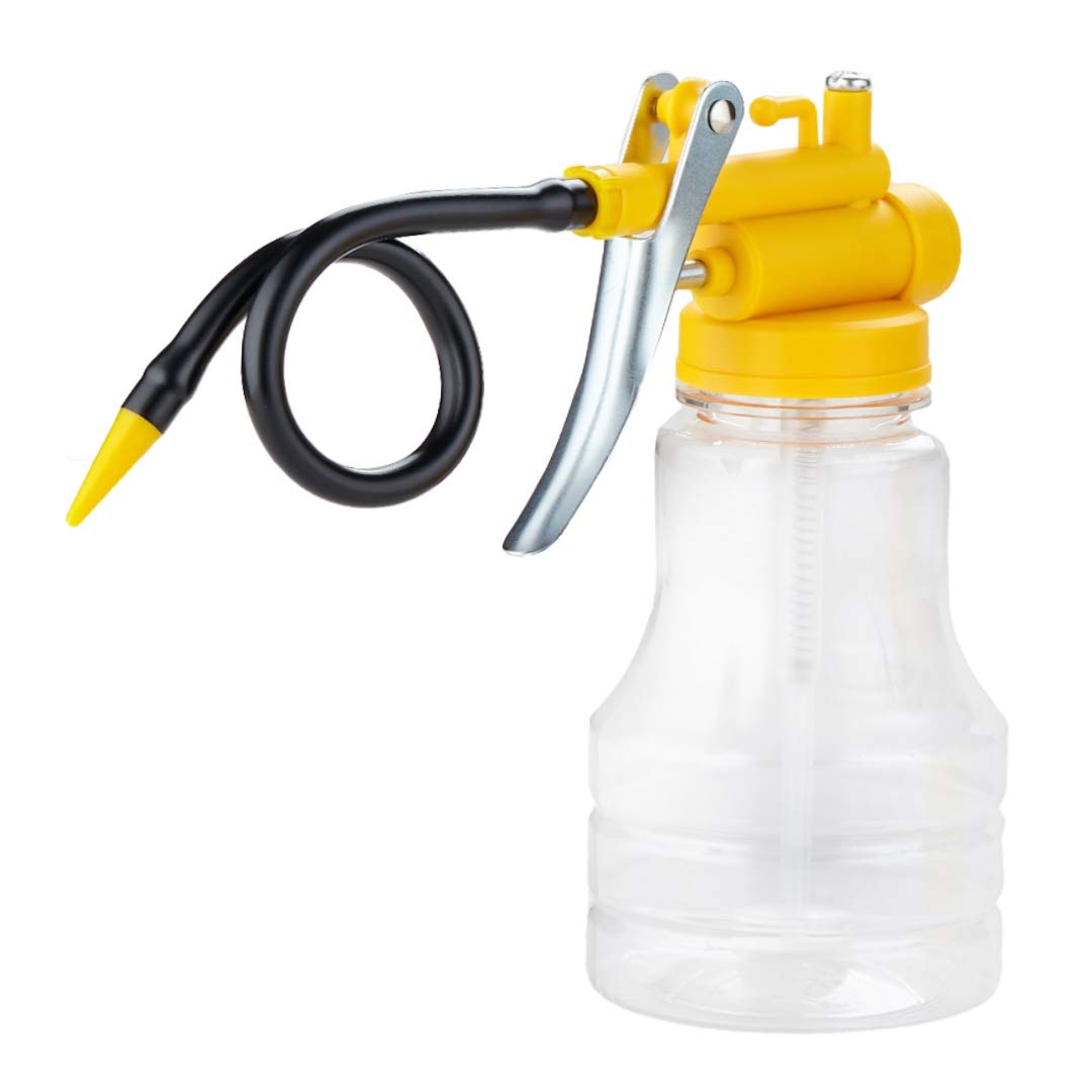 Oil Can Transparent High Pressure Oiler Lubrication Oil Can Bottle Oiling Gun with Rigid & Flex Spout Thumb Pump Tool Oiler