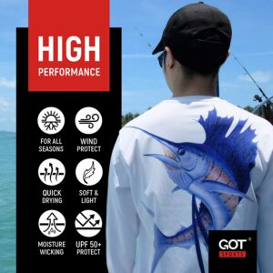 GOT Sports UPF 50+ Fishing T Shirts for Men Women Long Sleeve - UV Sun Protection, Lightweight (Sailfish Medium)