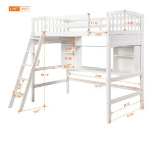 Harper & Bright Designs Twin Loft Bed with Desk for Kids, Wood Bunk Beds with Desk, No Box Spring Needed (White Loft Bed with Desk)