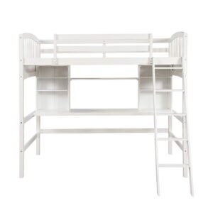 Harper & Bright Designs Twin Loft Bed with Desk for Kids, Wood Bunk Beds with Desk, No Box Spring Needed (White Loft Bed with Desk)