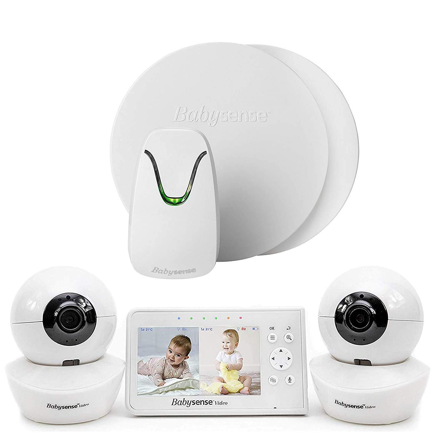 Babysense Video & Movement Baby Monitor - Bundle Pack - Babysense Video Baby Monitor V43 Split Screen with Two PTZ Cameras & Babysense 7 Under-The-Mattress Baby Movement Monitor - 2 in 1