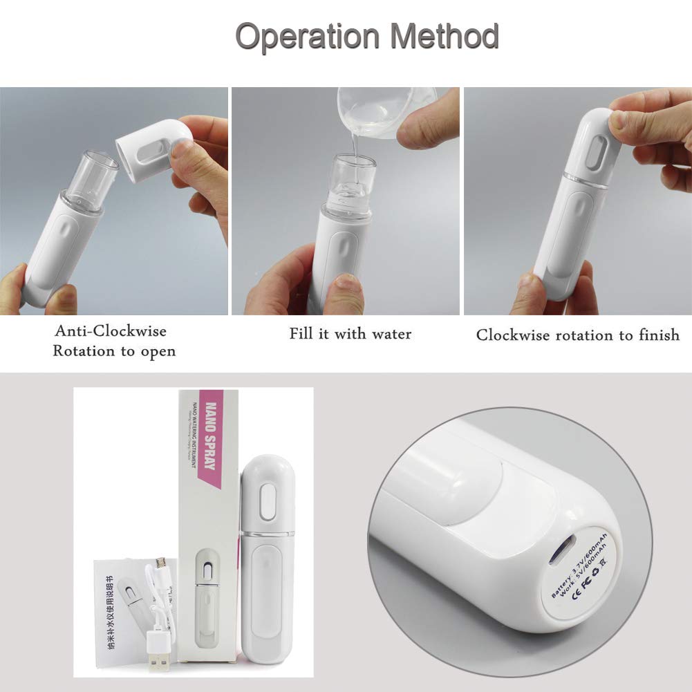 Nano Facial Mister, Portable Mini Cool Mist Facial Steamer Moisturizing Hydrating Face Sprayer for Skin Care, Makeup, Cleaning Pores, Eyelash Extensions, Summer Cool (White)