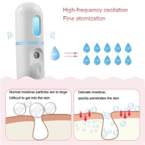 Nano Facial Mister, Portable Mini Cool Mist Facial Steamer Moisturizing Hydrating Face Sprayer for Skin Care, Makeup, Cleaning Pores, Eyelash Extensions, Summer Cool (White)