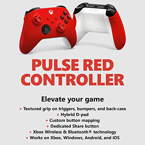 Xbox Core Wireless Gaming Controller – Pulse Red – Xbox Series X|S, Xbox One, Windows PC, Android, and iOS